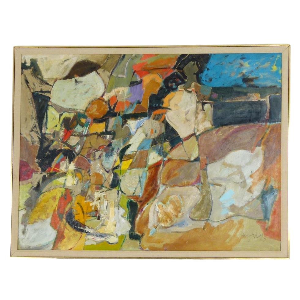 Large 1963 Joseph Perrin Oil On Canvas at City Issue Atlanta