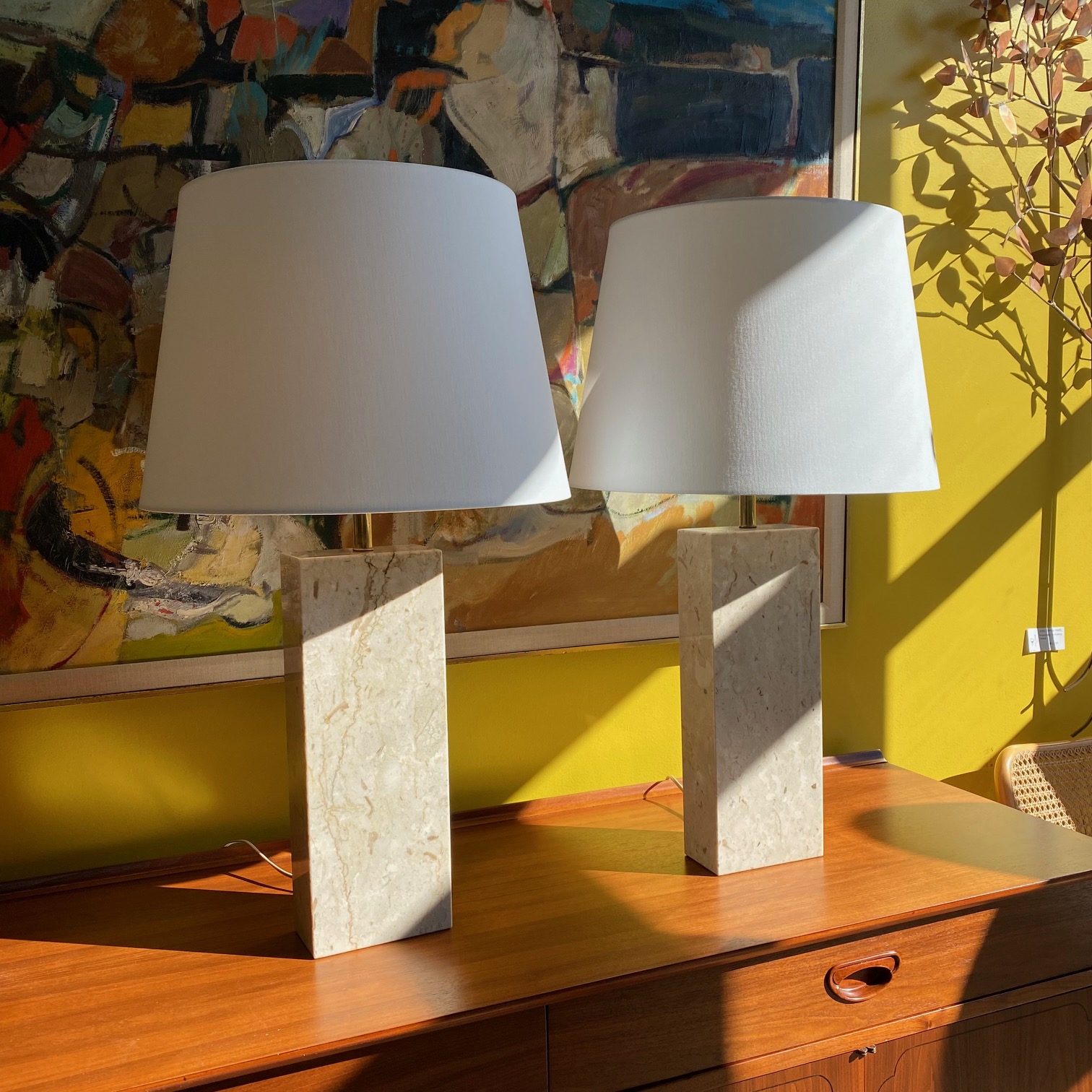 Pair of Polished Travertine Lamps at City Issue Atlanta