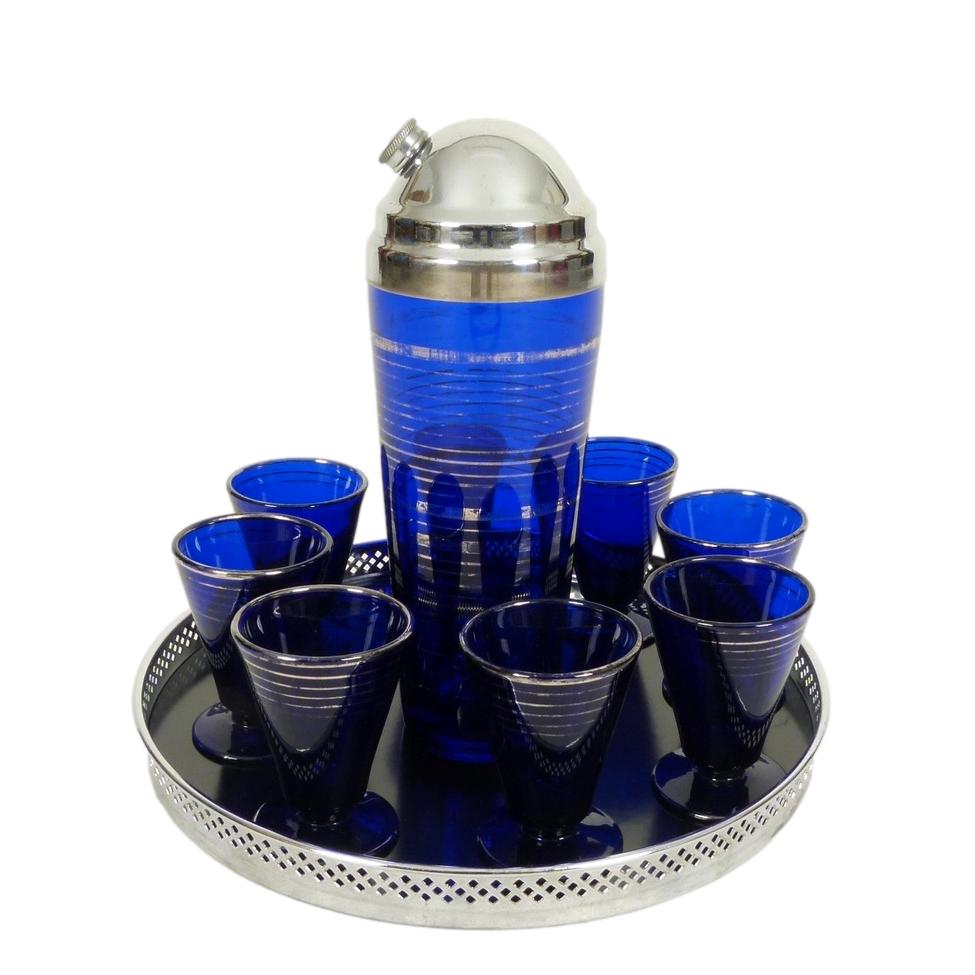 Art Deco Cobalt Blue Glass Cocktail Set at City Issue Atlanta