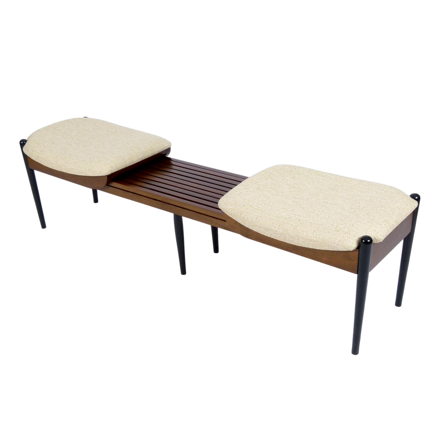 1960s Expanding Slat Bench with Upholstered Cushions at City Issue Atlanta