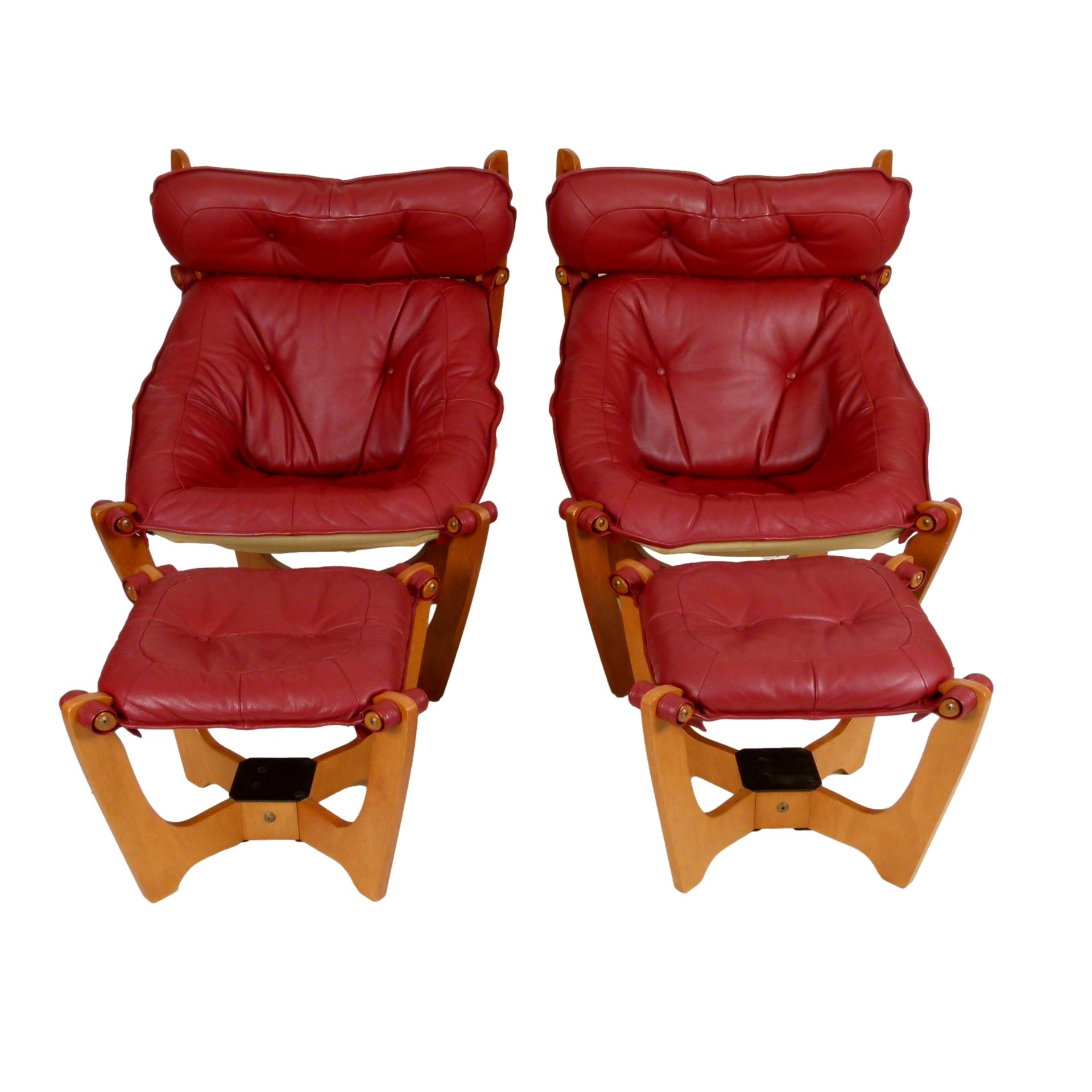 Red Leather Luna Chair with Ottoman by Odd Knutsen at City Issue Atlanta