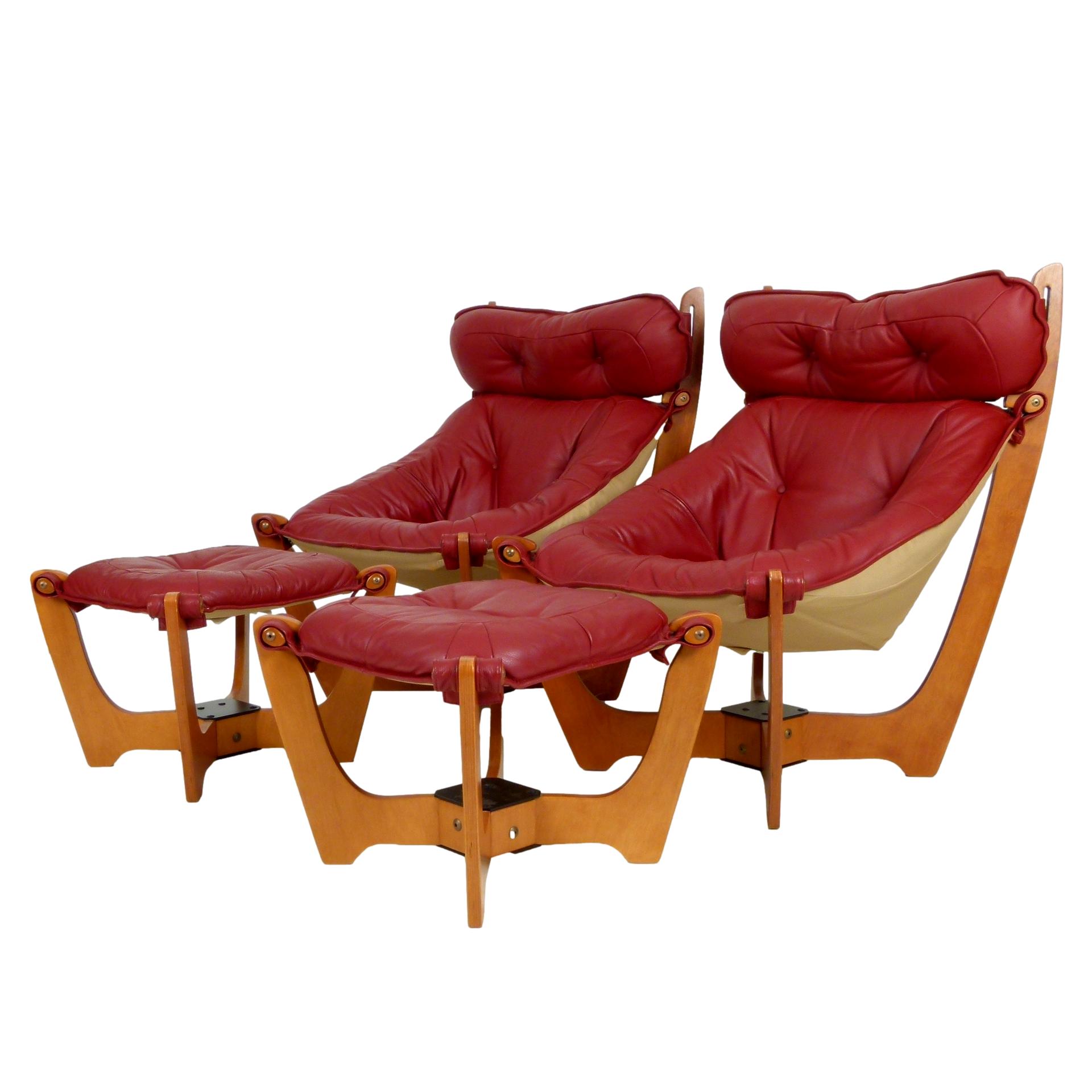 Red Leather Luna Chair with Ottoman by Odd Knutsen at City Issue Atlanta