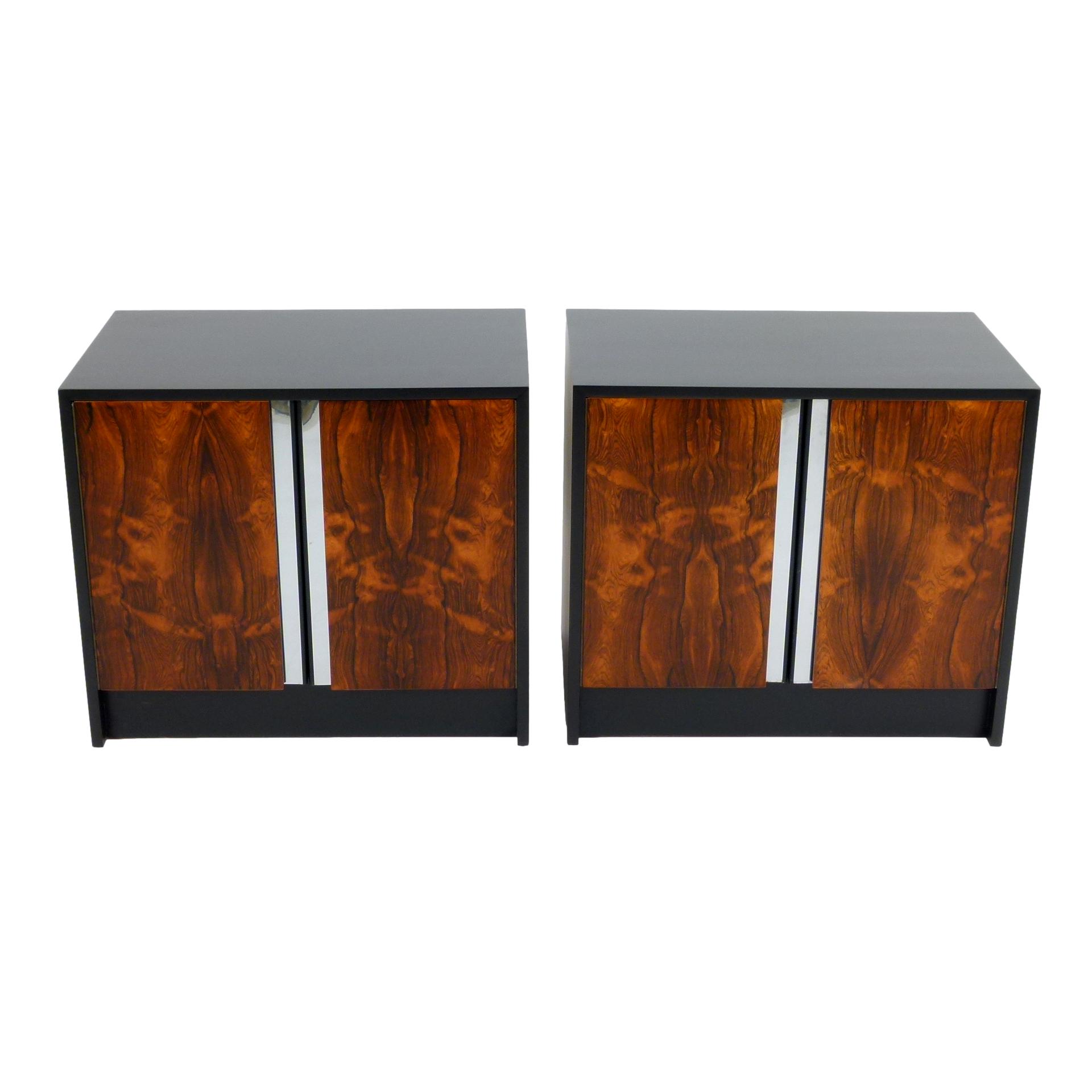 Pair of Black Lacquered Rosewood and Chrome Nightstands at City Issue ...