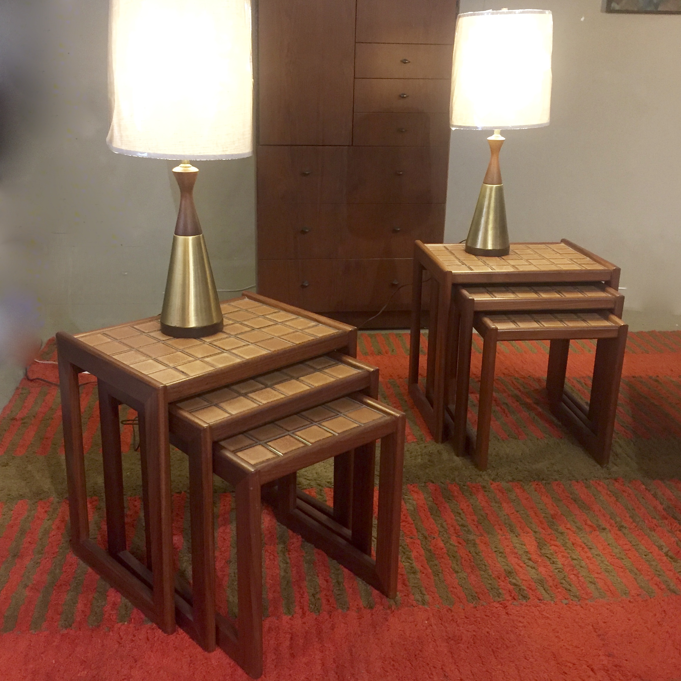 Set of Teak and Tile Nest Tables at City Issue Atlanta