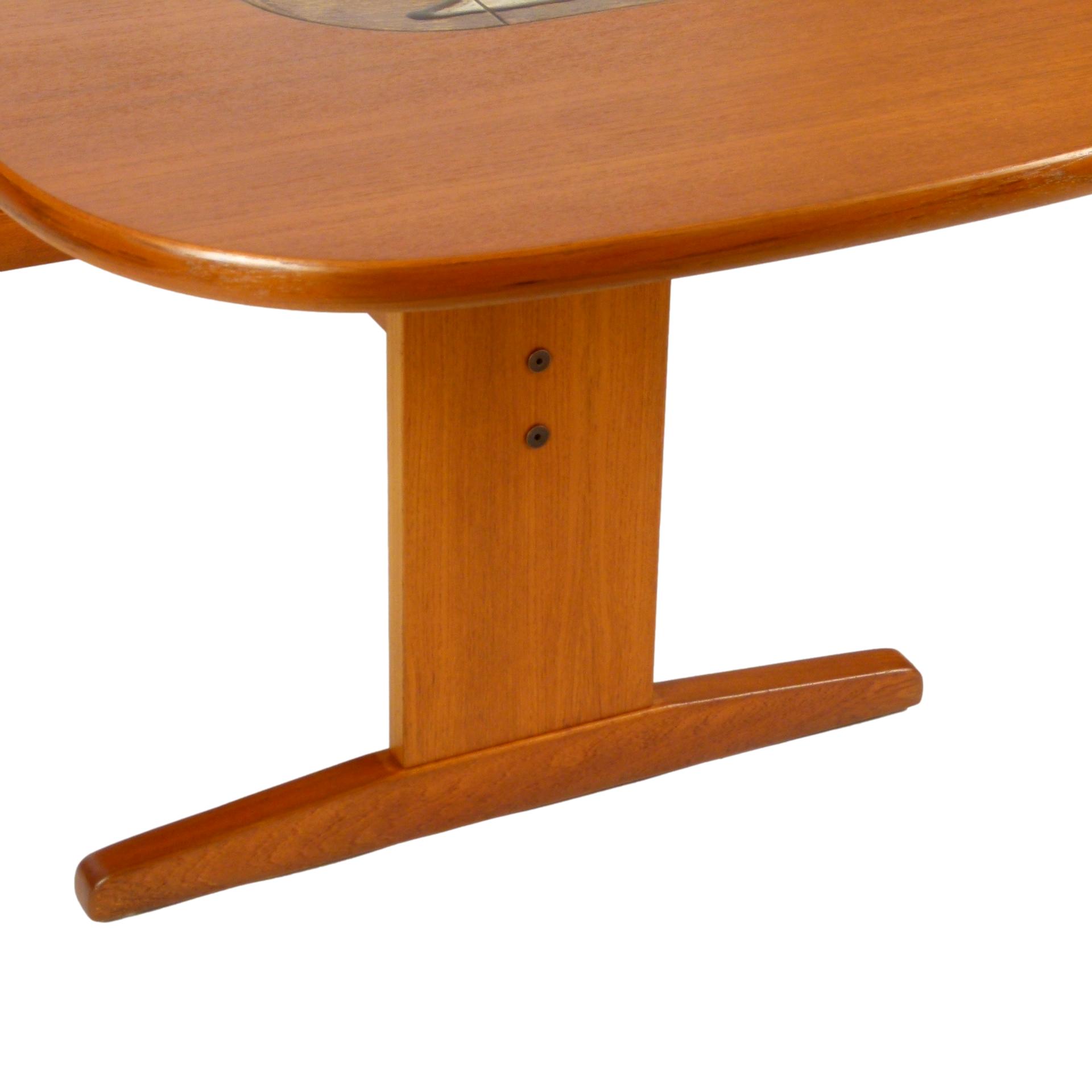 Danish Teak Trestle Dining Table with Tile Inlay at City Issue Atlanta