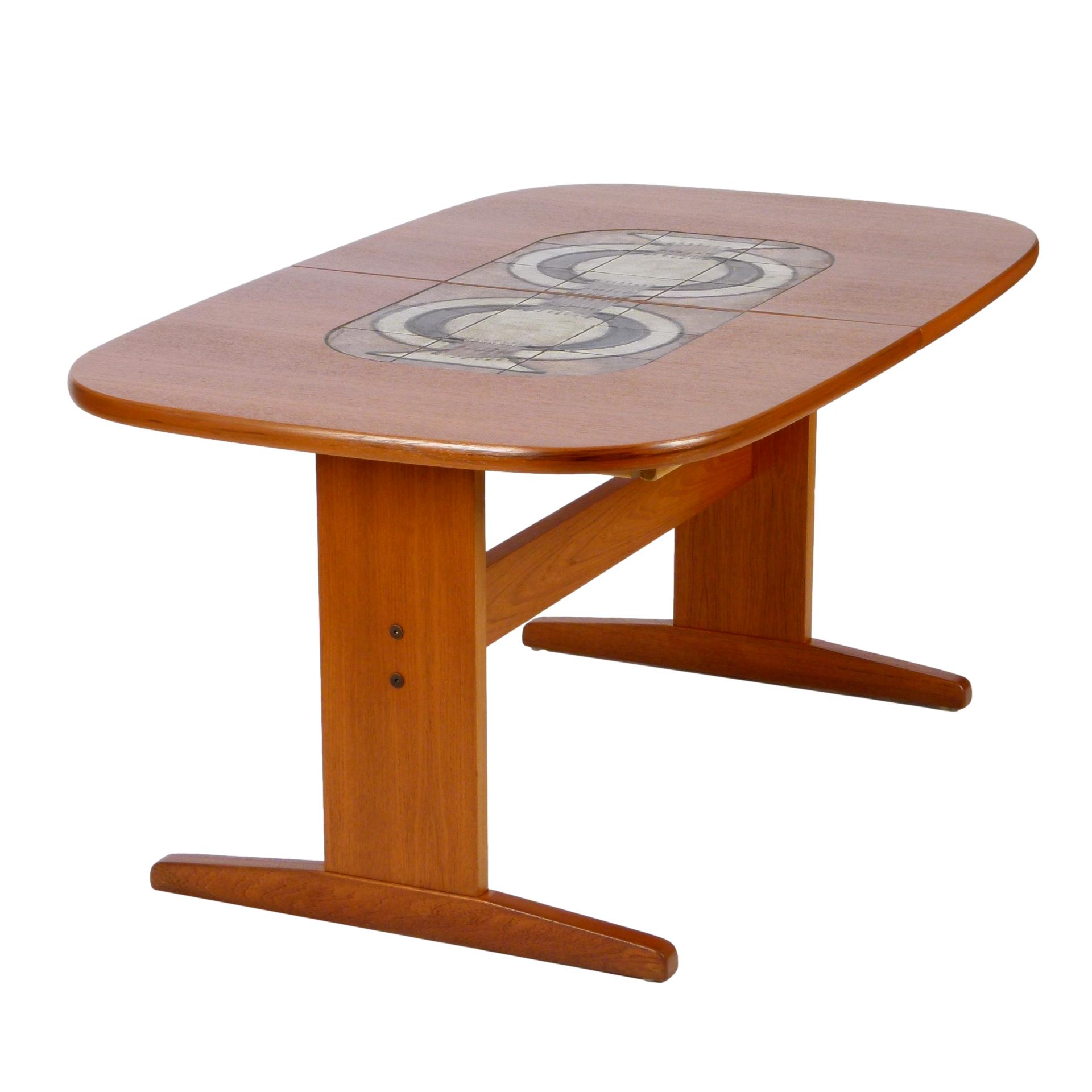 Danish Teak Trestle Dining Table with Tile Inlay at City Issue Atlanta