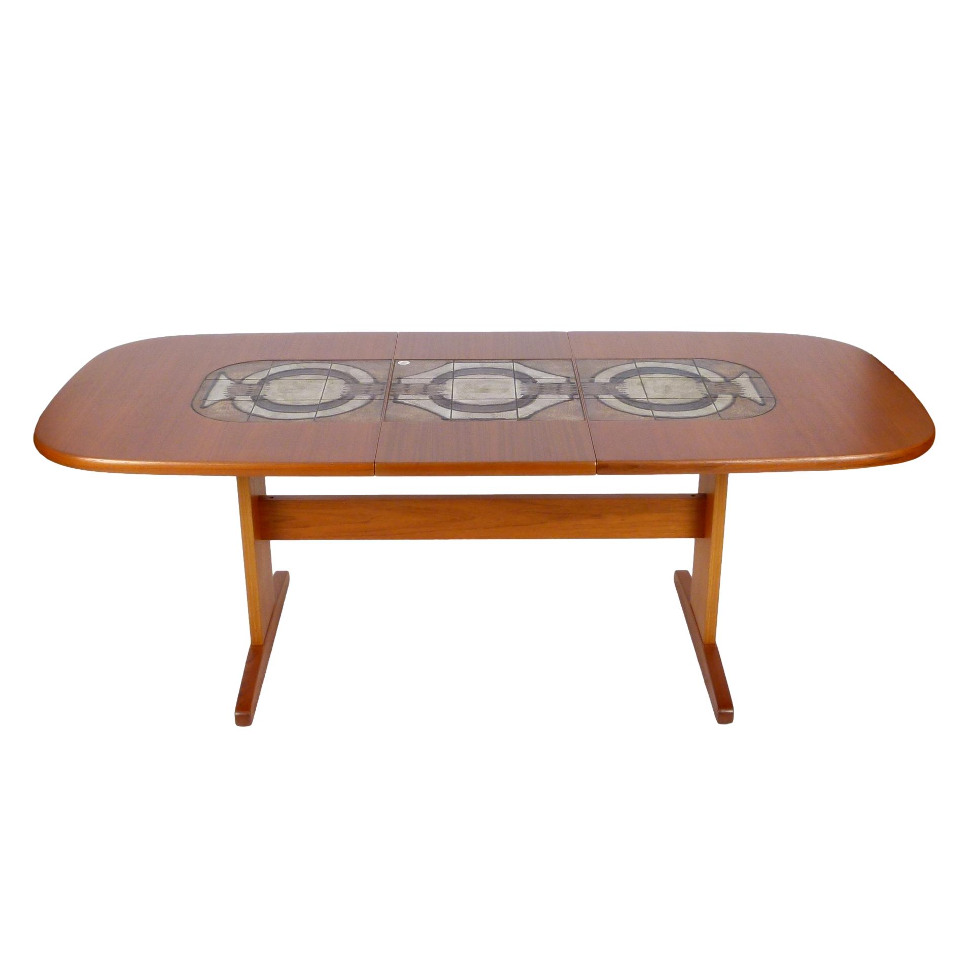 Danish Teak Trestle Dining Table with Tile Inlay at City Issue Atlanta